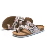 China Summer women geometry pattern cork flat sandals beach ladies shoes casual slides outdoor Flip-Flops Slippers for sale