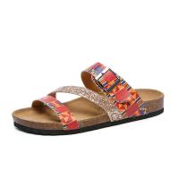 China Women's Comfort Slides Adjustable Buckle PU Flat Sandals Cork Arch Support shoes bed Slides Sandals in stock for sale