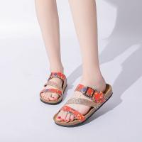 China Women's Comfort Slides Adjustable Buckle PU Flat Sandals Cork Arch Support shoes bed Slides Sandals in stock for sale