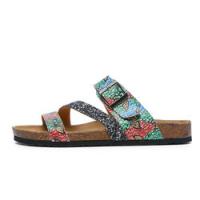 China Women's Comfort Slides Adjustable Buckle PU Flat Sandals Cork Arch Support shoes bed Slides Sandals in stock for sale