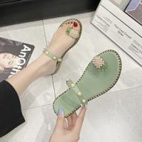 China New design pearl decoration upper summer sandals women soft sole casual shoes non-slip flip-flops slippers for sale