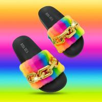 China Summer sandals women hot selling indoor and outdoor shoes Rainbow Plush Chain thick sole slide slippers wholesale for sale