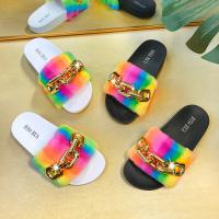 China Summer sandals women hot selling indoor and outdoor shoes Rainbow Plush Chain thick sole slide slippers wholesale for sale
