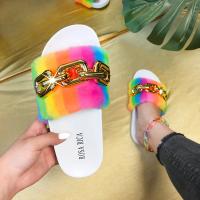 China Summer sandals women hot selling indoor and outdoor shoes Rainbow Plush Chain thick sole slide slippers wholesale for sale