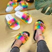 China Summer sandals women hot selling indoor and outdoor shoes Rainbow Plush Chain thick sole slide slippers wholesale for sale