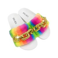 China Summer sandals women hot selling indoor and outdoor shoes Rainbow Plush Chain thick sole slide slippers wholesale for sale