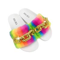 China Summer sandals women hot selling indoor and outdoor shoes Rainbow Plush Chain thick sole slide slippers wholesale for sale