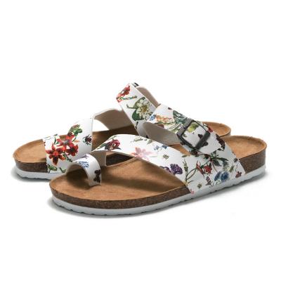 China Women summer trend cork beach clip-on casual shoes new design flat  flip-flops slippers in stock floral sandals for sale