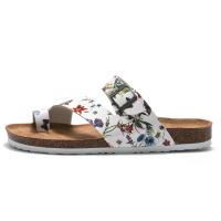 China Women summer trend cork beach clip-on casual shoes new design flat  flip-flops slippers in stock floral sandals for sale
