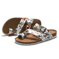 China Women summer trend cork beach clip-on casual shoes new design flat  flip-flops slippers in stock floral sandals for sale