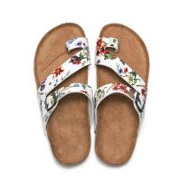 China Women summer trend cork beach clip-on casual shoes new design flat  flip-flops slippers in stock floral sandals for sale