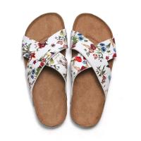 China Slippers hot sale cork beach shoes leather pattern upper lightweight non-slip flat summer women floral sandals for sale