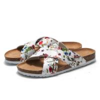China Slippers hot sale cork beach shoes leather pattern upper lightweight non-slip flat summer women floral sandals for sale