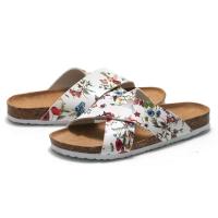 China Slippers hot sale cork beach shoes leather pattern upper lightweight non-slip flat summer women floral sandals for sale