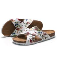 China Slippers hot sale cork beach shoes leather pattern upper lightweight non-slip flat summer women floral sandals for sale
