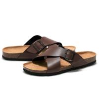China Non Slip Men Casual Footwear  Cross Strap Summer Solid Color Flat for sale