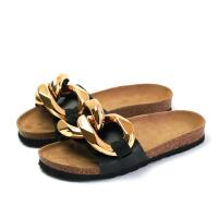 China New design outdoor beach shoes fashion Metal ring decoration upper cork flat slippers summer sandals women for sale
