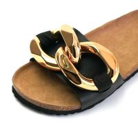 China New design outdoor beach shoes fashion Metal ring decoration upper cork flat slippers summer sandals women for sale