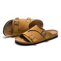 China Summer Style couple beach Sandals fashion Cork Slippers solid color Flat Flip Flop for Women And Men wholesale leather shoes for sale