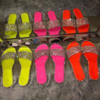 China 2022 New Arrival Summer Sandals women Rhinestone Flat Slide outdoor Casual solid color slippers Ladies wholesale for sale