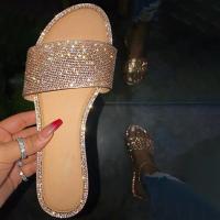 China 2022 New Arrival Summer Sandals women Rhinestone Flat Slide outdoor Casual solid color slippers Ladies wholesale for sale