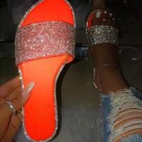 China 2022 New Arrival Summer Sandals women Rhinestone Flat Slide outdoor Casual solid color slippers Ladies wholesale for sale