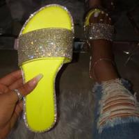 China 2022 New Arrival Summer Sandals women Rhinestone Flat Slide outdoor Casual solid color slippers Ladies wholesale for sale