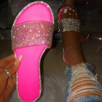 China 2022 New Arrival Summer Sandals women Rhinestone Flat Slide outdoor Casual solid color slippers Ladies wholesale for sale