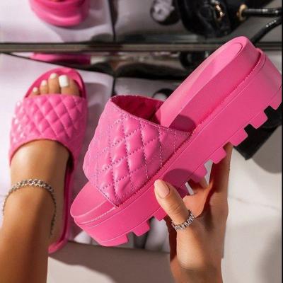 China Comfortable and stylish New women thick sole non-slip beautiful casual shoes solid color large size ladies slippers high sandals for sale
