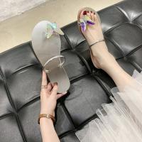 China 2022 new summer flip flops wholesale diamond sandals flat butterfly slippers for women beach shoes in stock for sale