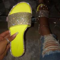 China Factory supply Rhinestone Women large size Beach Sandals soft sole non-slip outdoor Shoes Flat Slippers for ladies for sale