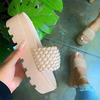 China Spot large size weaving upper thick sole slippers wholesale Fashion Summer Flat non-slip Sandal For Ladies and Women for sale