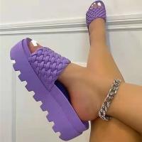 China Spot large size weaving upper thick sole slippers wholesale Fashion Summer Flat non-slip Sandal For Ladies and Women for sale