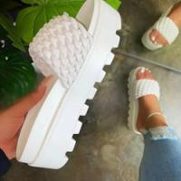 China Spot large size weaving upper thick sole slippers wholesale Fashion Summer Flat non-slip Sandal For Ladies and Women for sale