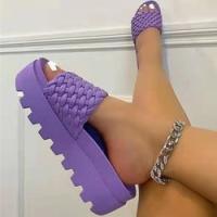 China Spot large size weaving upper thick sole slippers wholesale Fashion Summer Flat non-slip Sandal For Ladies and Women for sale