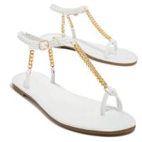 China Summer 2022 new style large size breathable women outdoor shoes fashion chain flat flip flops Casual daily sandals for sale