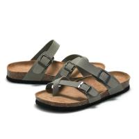 China Women's customized printing solid color cork insoles slide beach sandal adjustable buckle double strap flat summer women slipper for sale