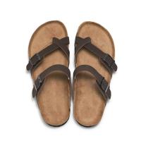 China Women's customized printing solid color cork insoles slide beach sandal adjustable buckle double strap flat summer women slipper for sale