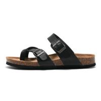 China Women's customized printing solid color cork insoles slide beach sandal adjustable buckle double strap flat summer women slipper for sale