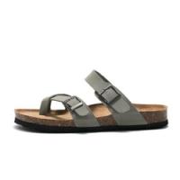 China Women's customized printing solid color cork insoles slide beach sandal adjustable buckle double strap flat summer women slipper for sale