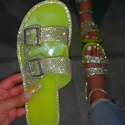 China Summer women 2022 new popular fashion rhinestone vamp jelly beach sandals soft bottom large size slippers wholesale for sale