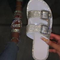 China Summer women 2022 new popular fashion rhinestone vamp jelly beach sandals soft bottom large size slippers wholesale for sale