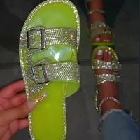 China Summer women 2022 new popular fashion rhinestone vamp jelly beach sandals soft bottom large size slippers wholesale for sale