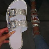China Summer women 2022 new popular fashion rhinestone vamp jelly beach sandals soft bottom large size slippers wholesale for sale