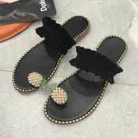 China Wholesale Large size lace upper sandals women 2022 new fashion pineapple decoration Flat flip flops summer beach shoes for sale