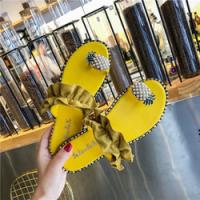 China Wholesale Large size lace upper sandals women 2022 new fashion pineapple decoration Flat flip flops summer beach shoes for sale
