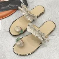 China Wholesale Large size lace upper sandals women 2022 new fashion pineapple decoration Flat flip flops summer beach shoes for sale
