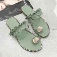 China Wholesale Large size lace upper sandals women 2022 new fashion pineapple decoration Flat flip flops summer beach shoes for sale