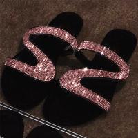 China Hot Selling fashion rhinestone Sandals Women New Design z-shaped summer flat casual solid color slippers for sale