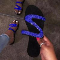 China Hot Selling fashion rhinestone Sandals Women New Design z-shaped summer flat casual solid color slippers for sale